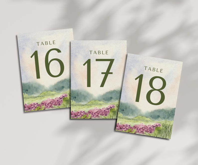 Watercolor Scene Table Number Template • Instant Digital Download ...