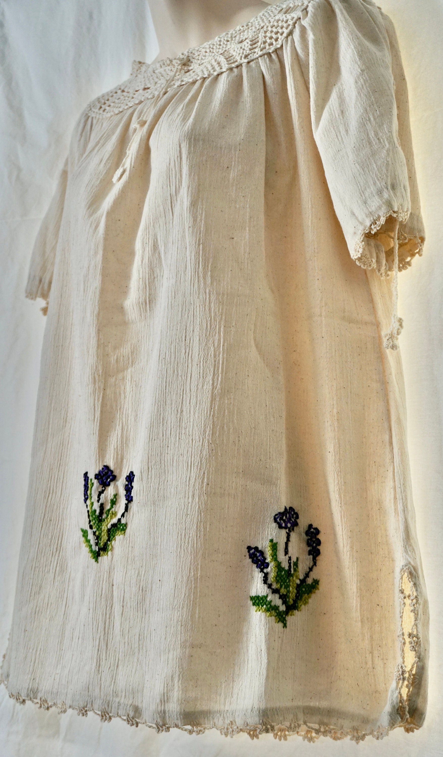 Authentic Handmade, Hand Sewed Flower Design Beige Blouse (23"), Made ...
