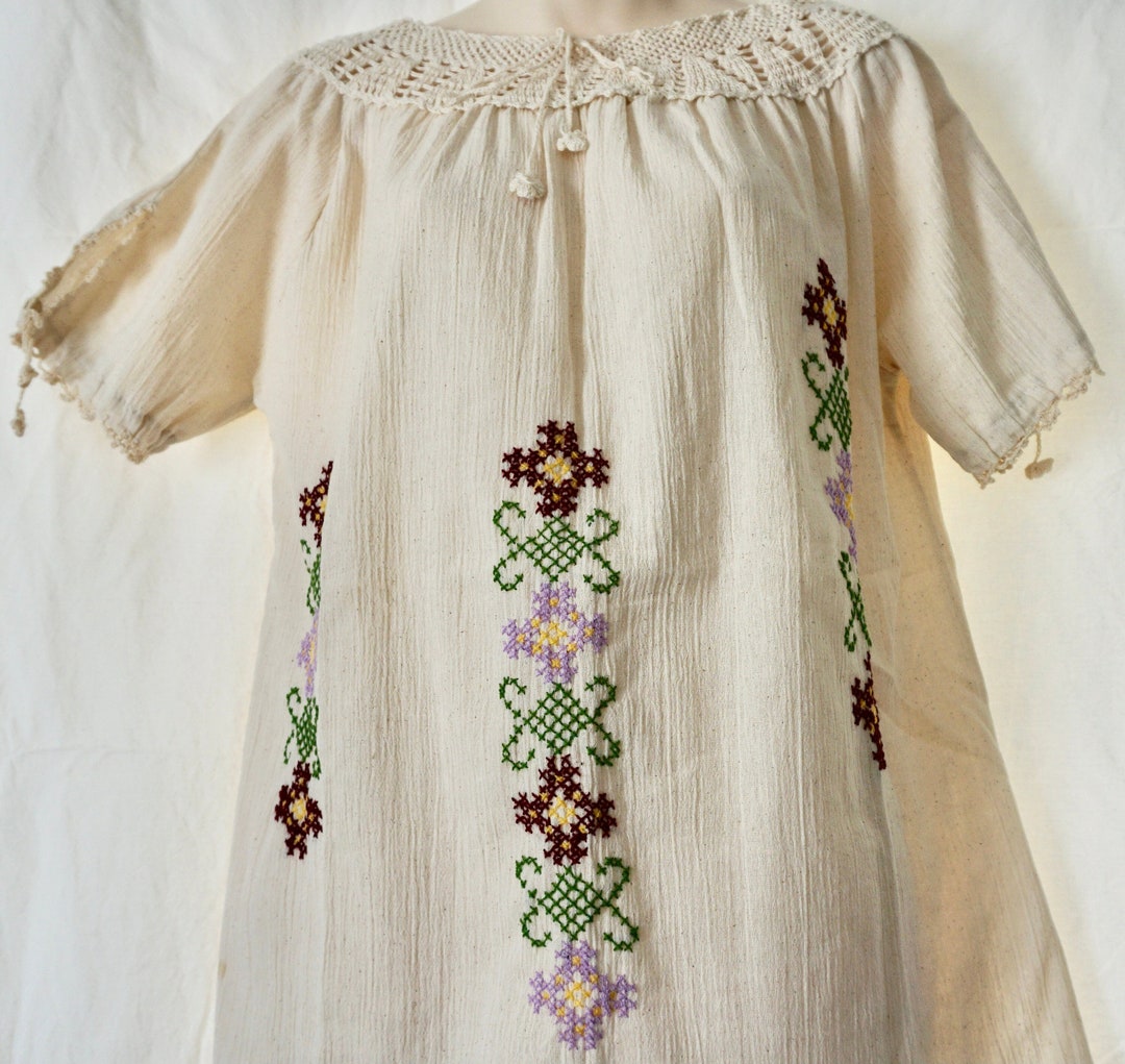 Authentic Handmade, Hand Sewed Flower Design Beige Blouse (22") Made ...