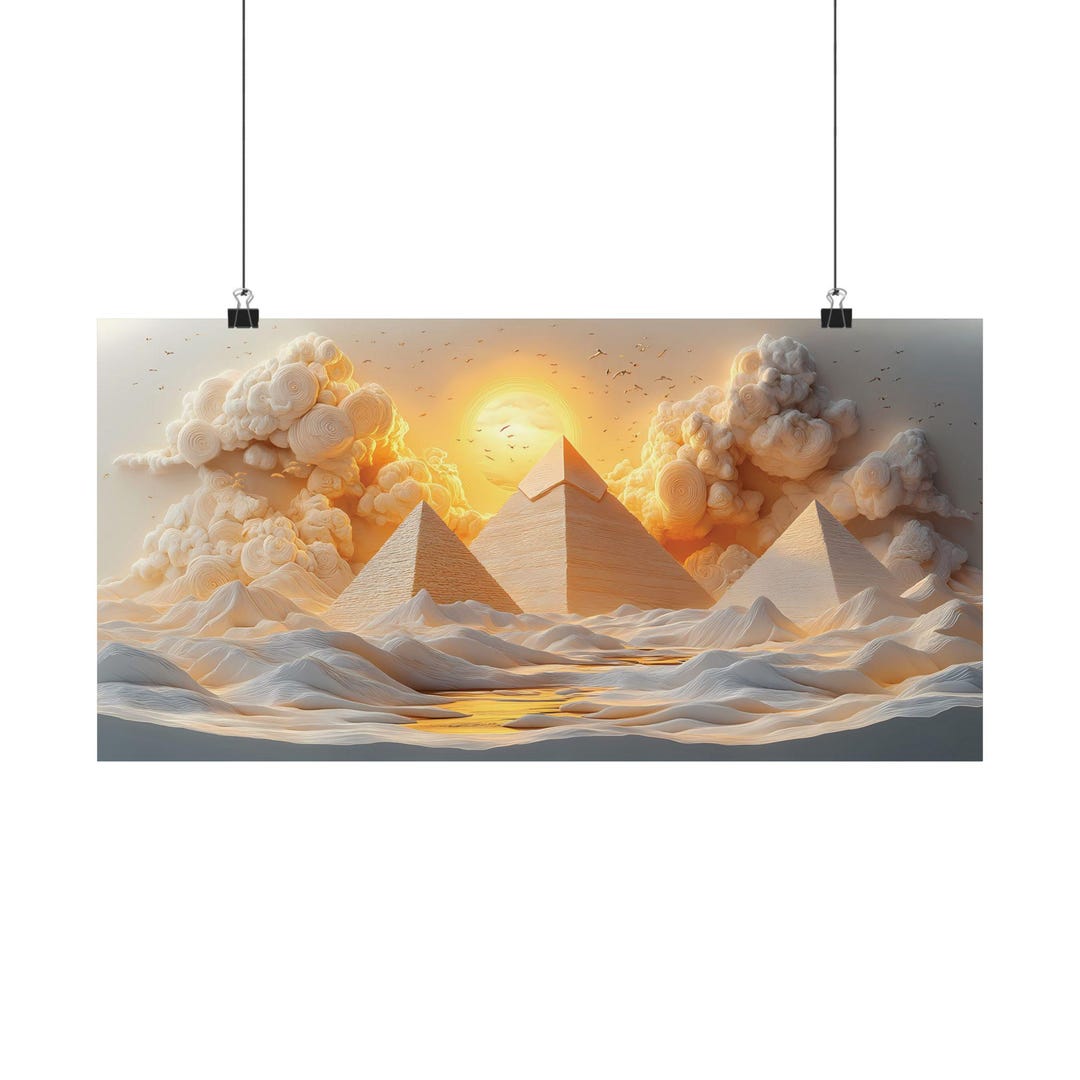 Unframed Horizontal Poster, 3D Depth Art of the Great Pyramids of Giza ...