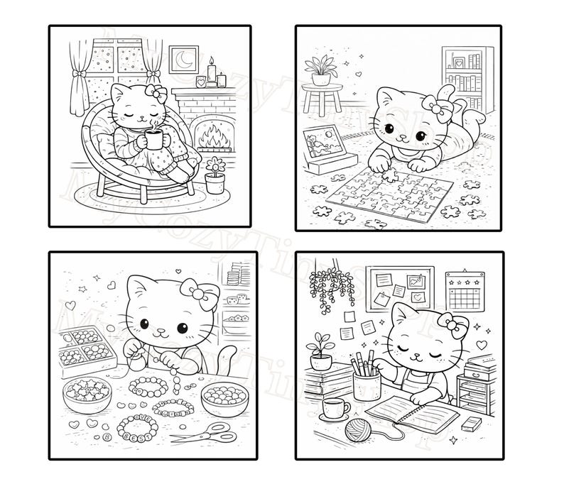 Cozy Coloring Pages | Cute Kawaii Cat Coloring Book | Stress Relief ...