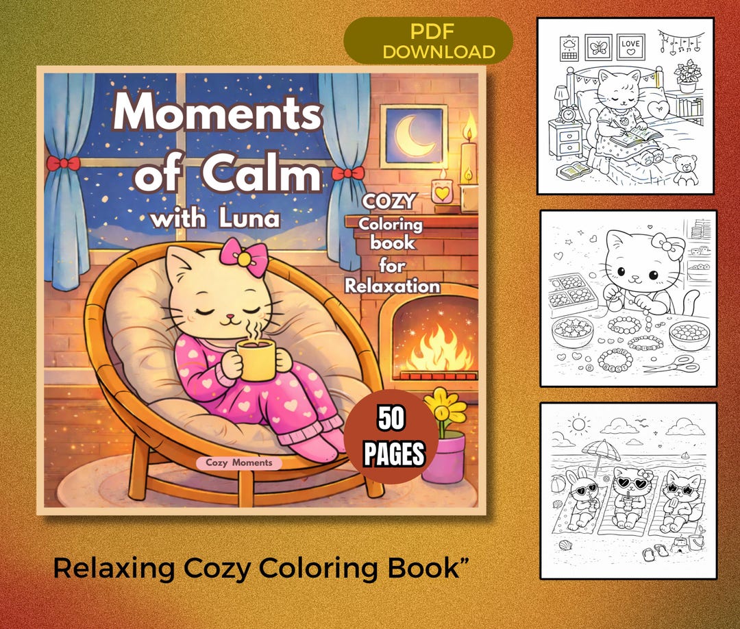 Cozy Coloring Pages | Cute Kawaii Cat Coloring Book | Stress Relief ...