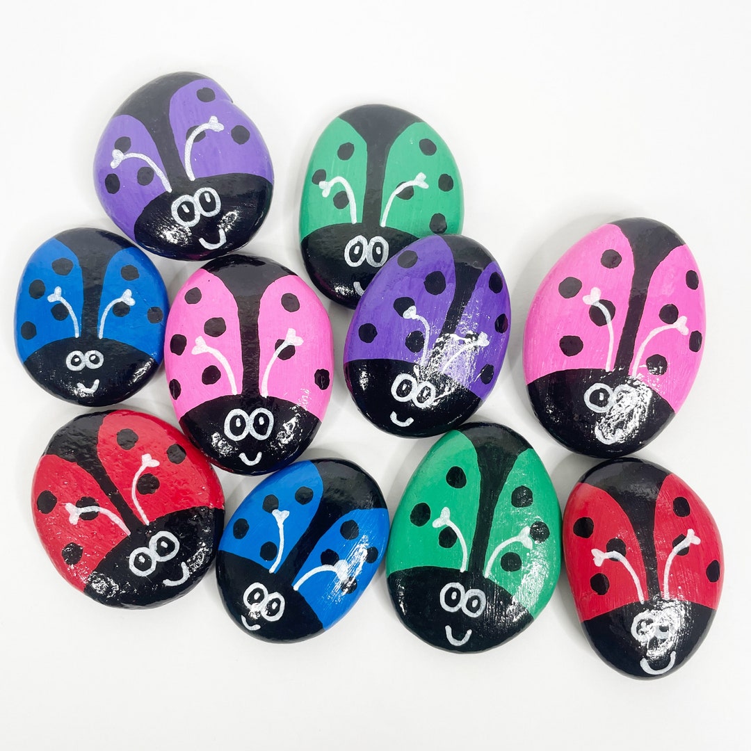 Ladybug Painted Rocks 10, Classic Color, Hand Painted Pebbles Fairy ...