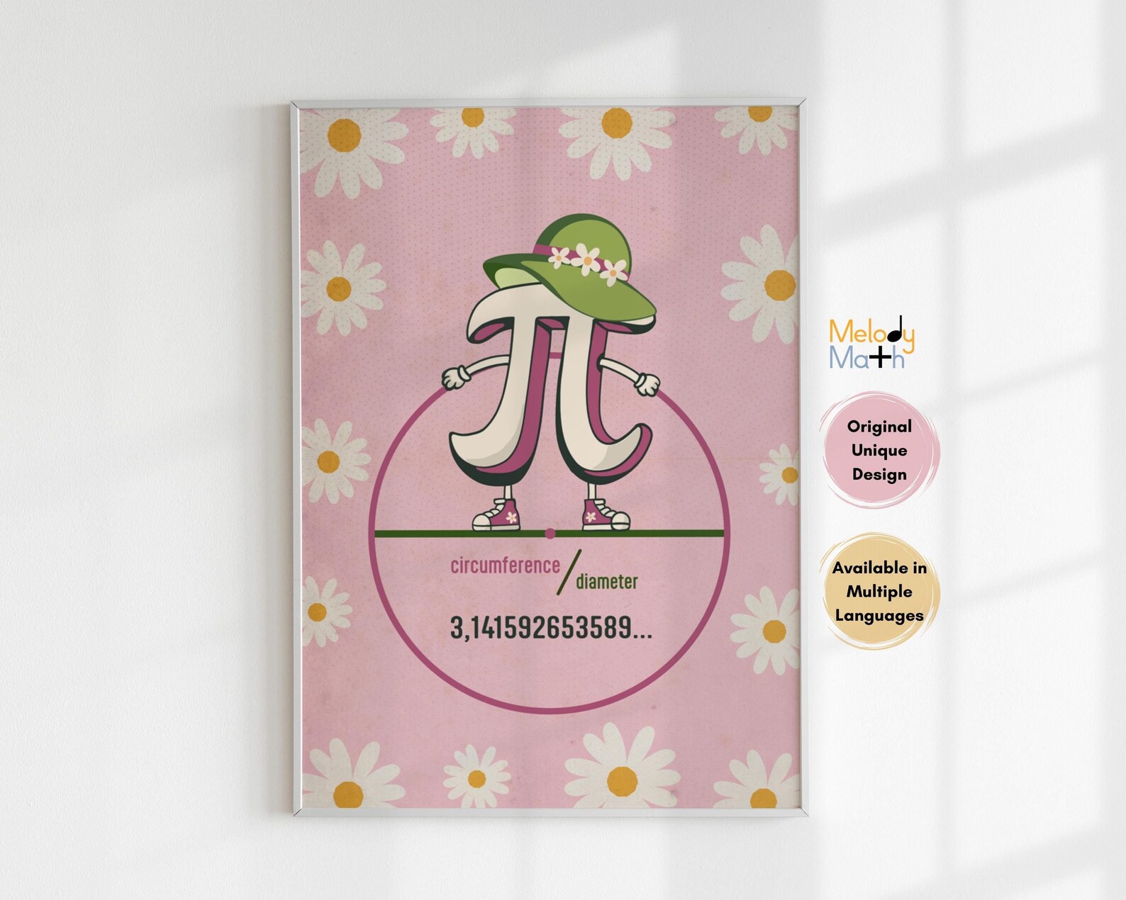 Retro Pi Day Poster: Daisy Flowers, Pastel Math Art (digital Download ...