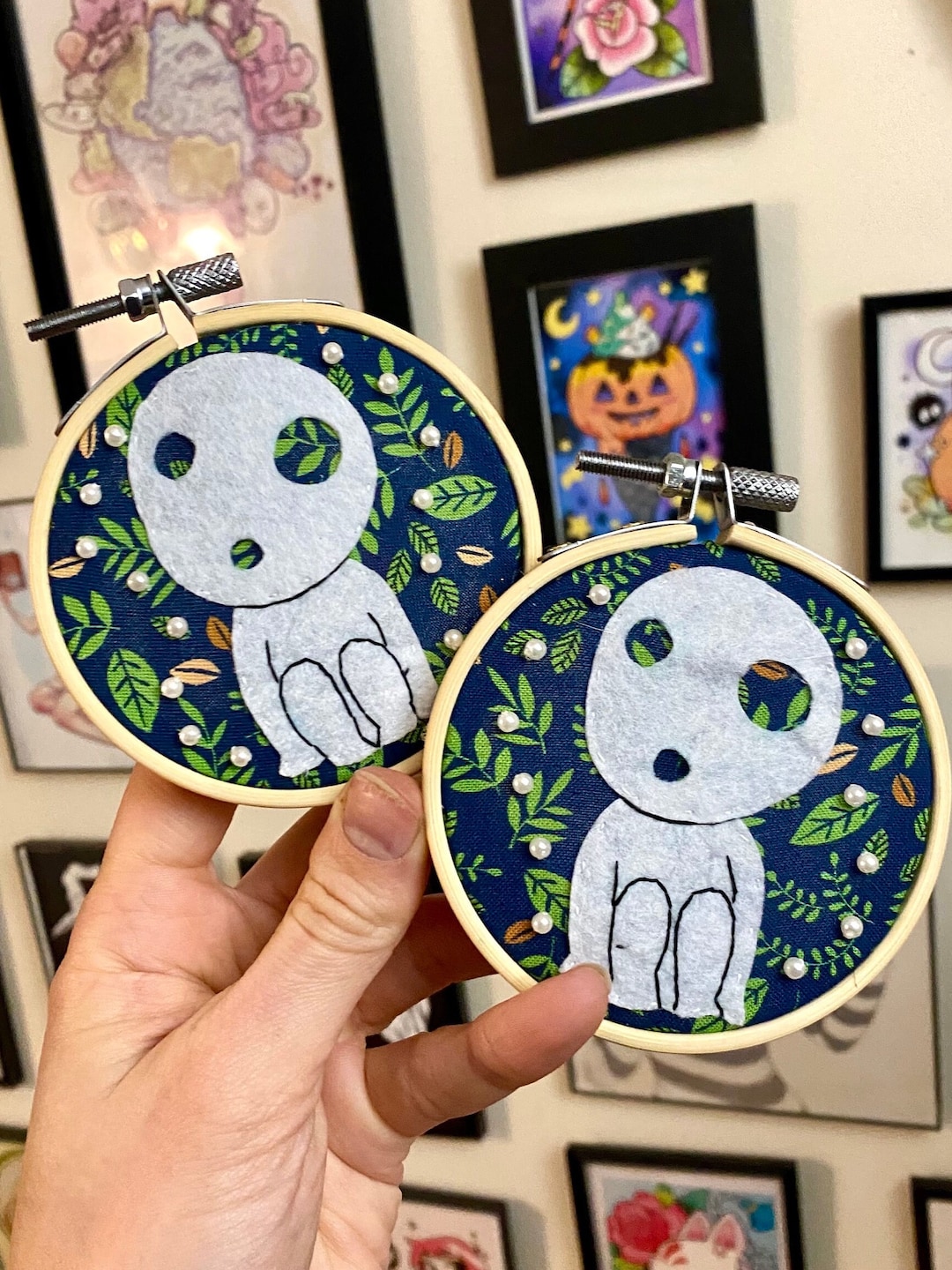 Mini Kodama Forest Spirits- Handmade Embroidery Hoop Art - Etsy