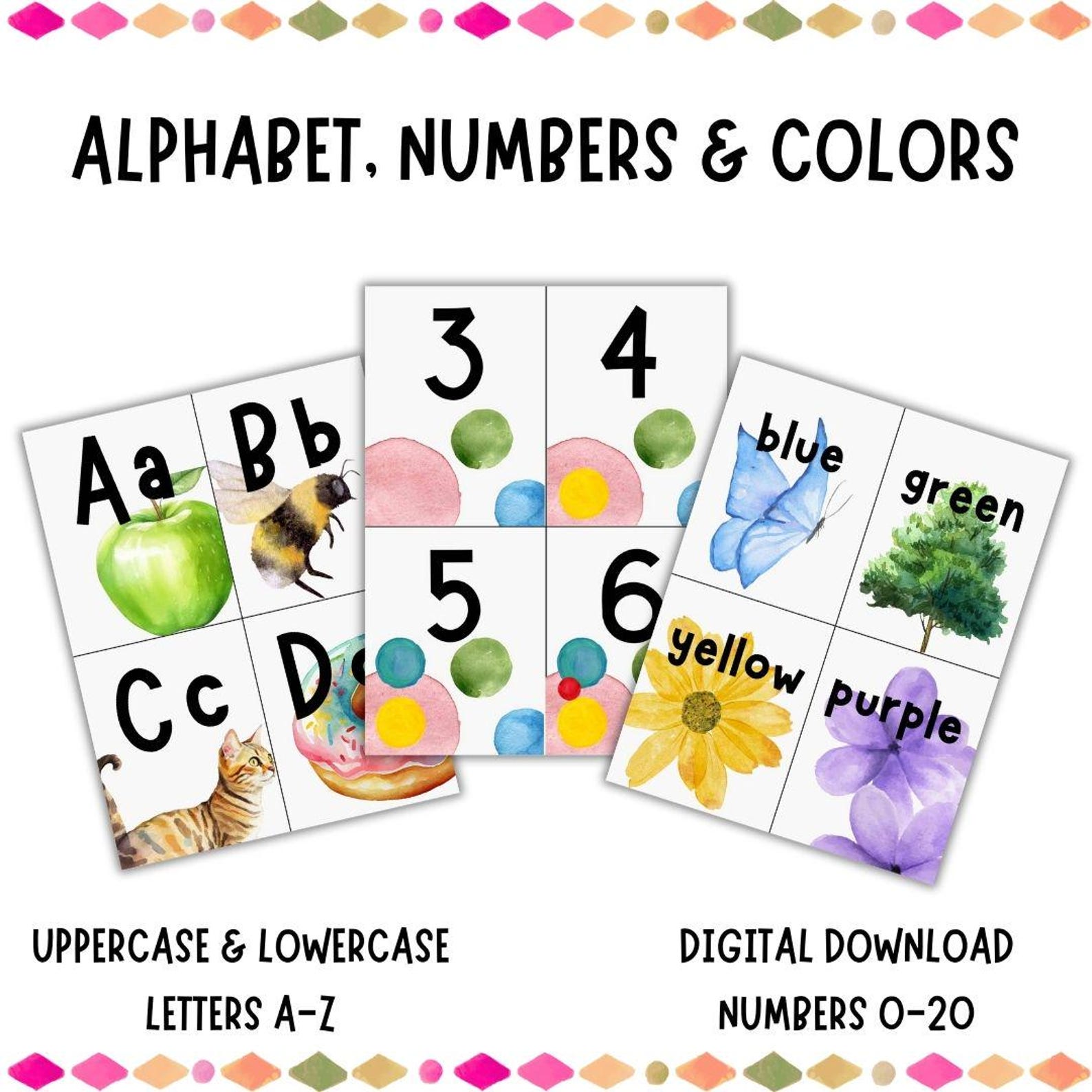 Alphabet Flash Cards, Numbers 0-20, Colors, Bright and Beautiful ...