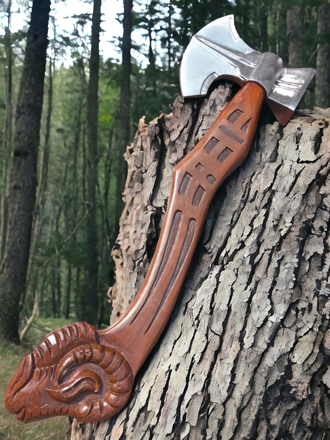 Hand-carved Axe With Mountain Goat Design 22 Rosewood Handle 7 Head ...