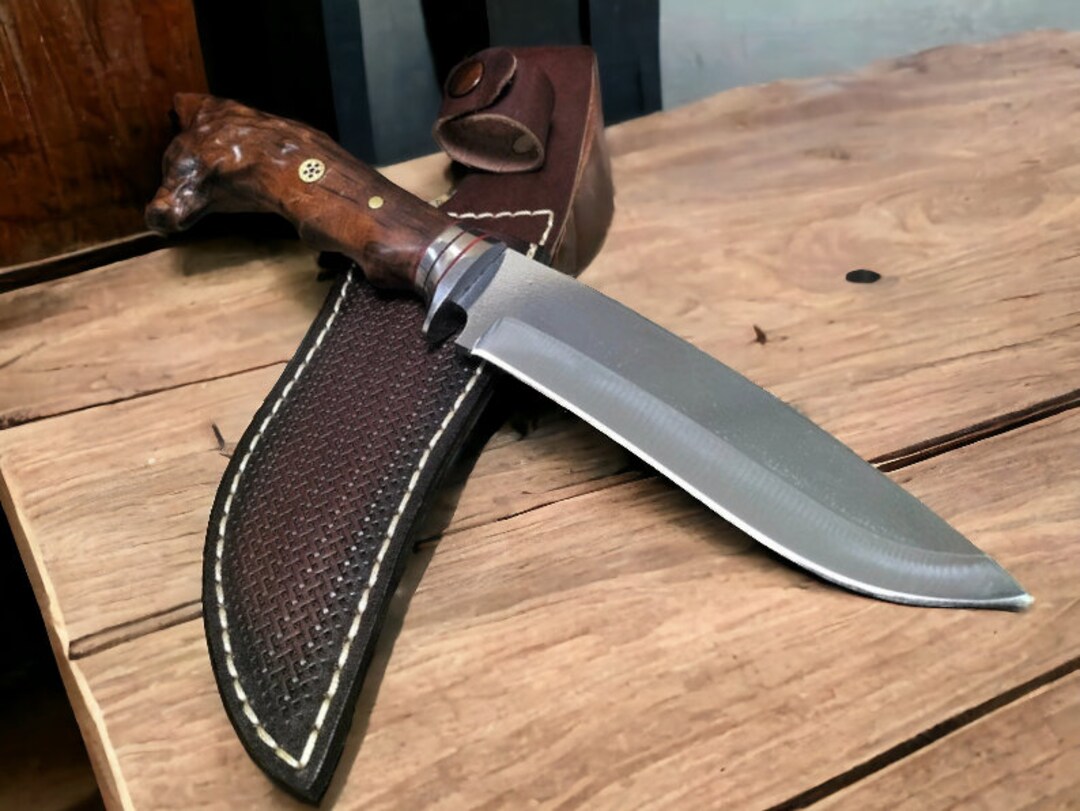 Handmade Wolf Hunting Knife | Hand-carved Rosewood Handle | Wolf is ...