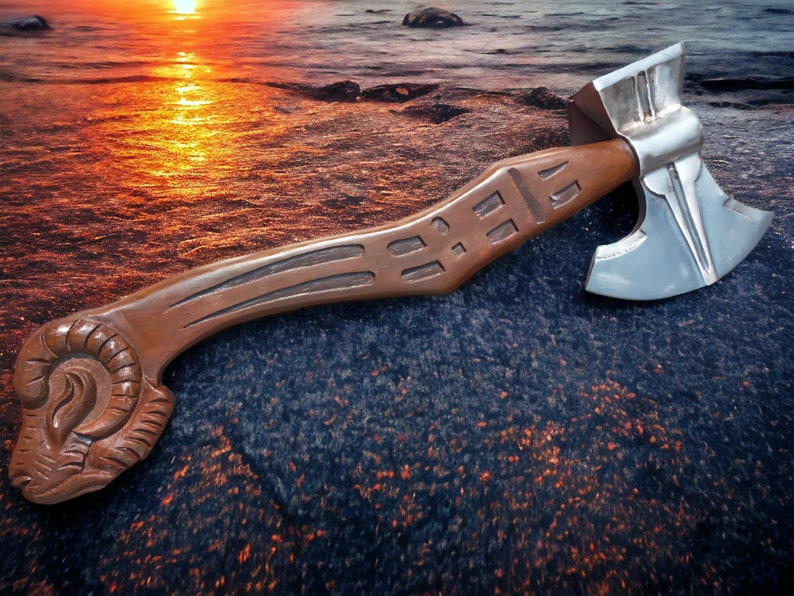 Hand-carved Axe With Mountain Goat Design | 22" Rosewood Handle | 7 ...