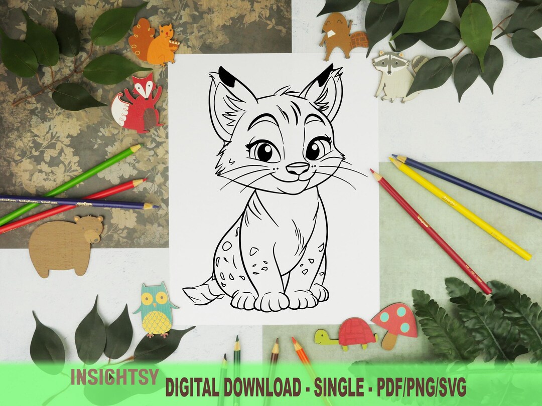Cute Animal Coloring Pages for Kids | Simple Bobcat Printable Coloring ...