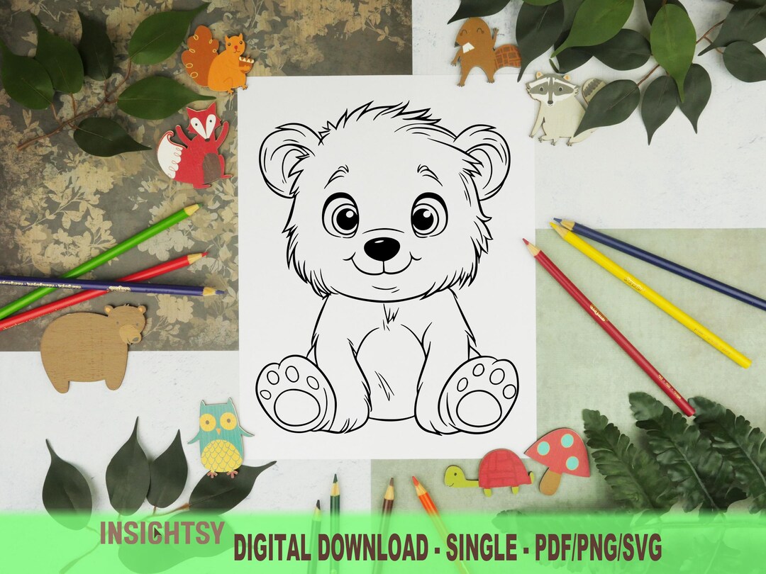 Cute Animal Coloring Pages for Kids | Simple Bear Printable Coloring ...