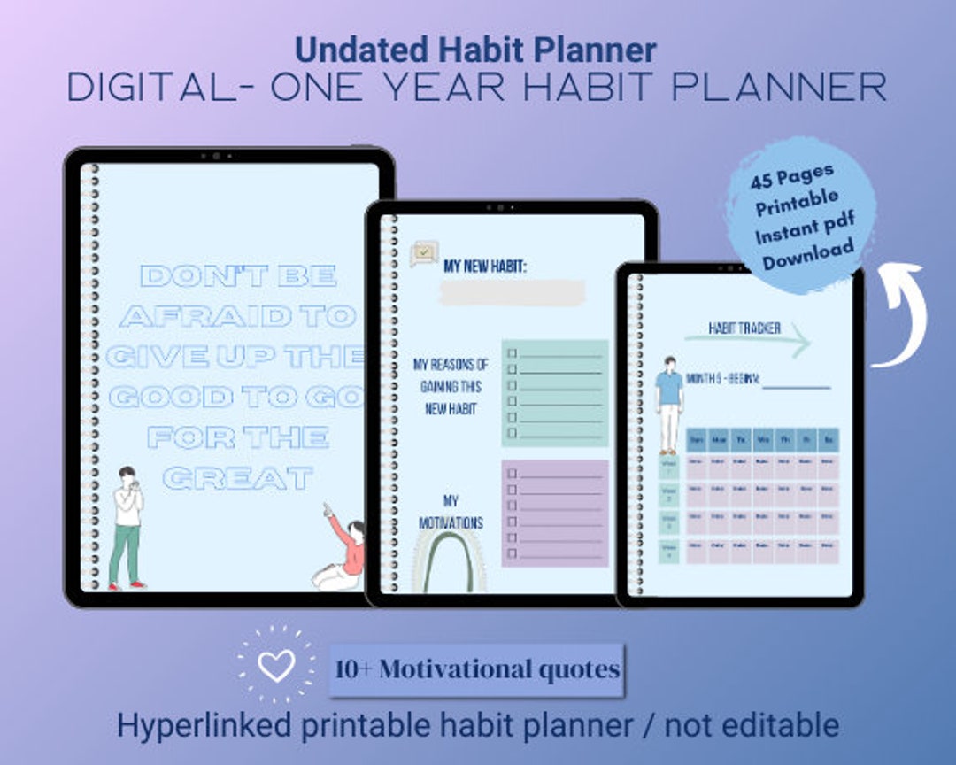 Undated Habit Planner, Habit Tracker, Digital Planner, 12 Months ...