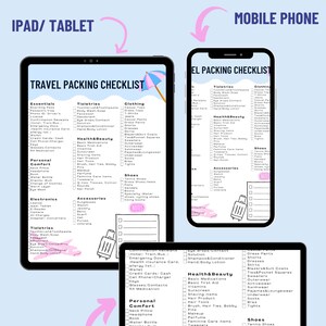 Checklist, Travel Checklist, Packing Travel Checklist, Digital ...