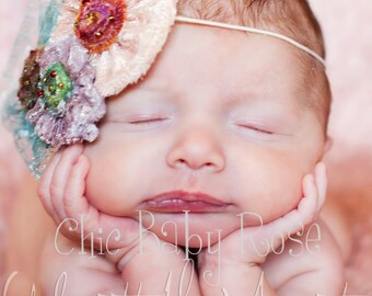 Velvet and Lace Flower Clip or Band by Chic Baby Rose Great | Etsy