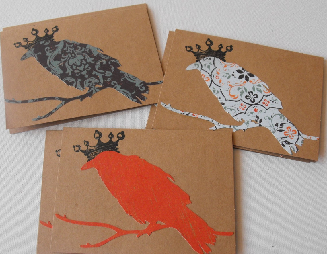 Raven Cards Halloween Crow Set of Six Hand crafted Stamped | Etsy