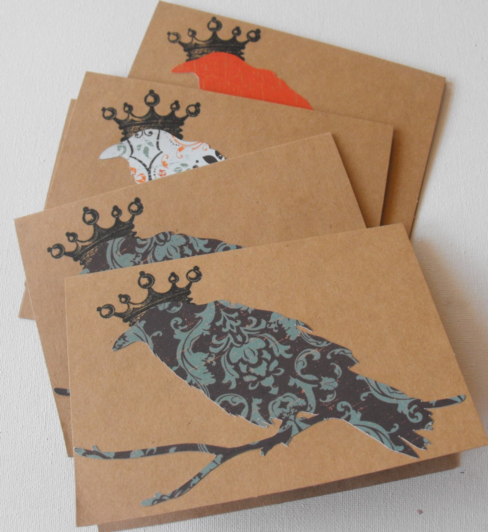 Raven Cards Halloween Crow Set of Six Hand crafted Stamped | Etsy