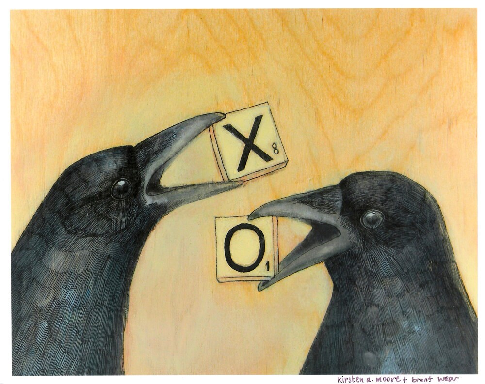 Two Crows Hold Scrabble Tiles in Their Beaks X and O Bird Art PRINT No. 28 C-print 8 X 10 - Etsy