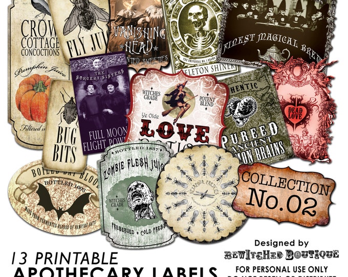 Potion Apothecary Spooky Bottle Labels Jar Halloween Printable Paper ...