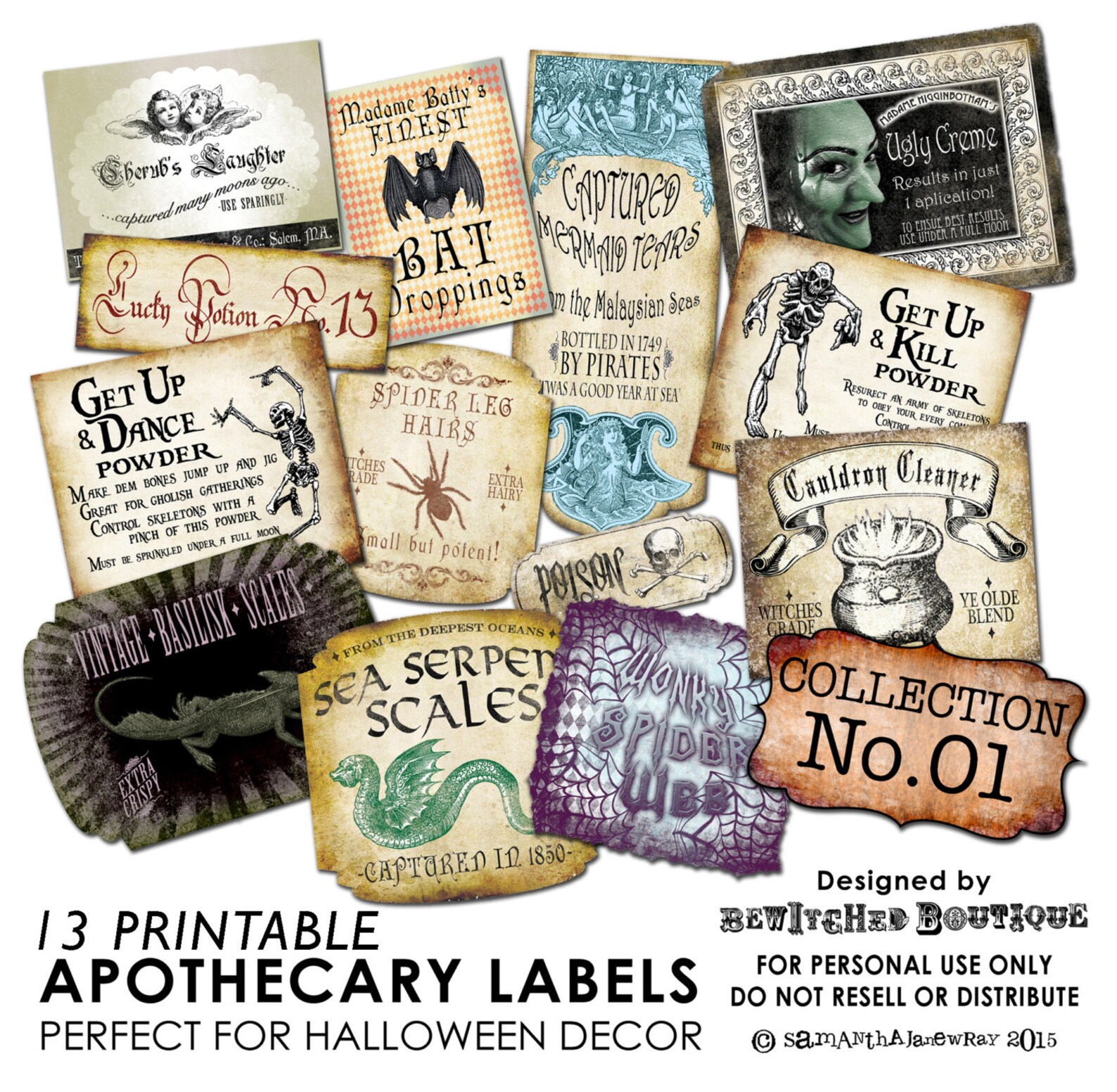 Potion Apothecary Spooky Bottle Labels Jar Halloween Printable Paper ...