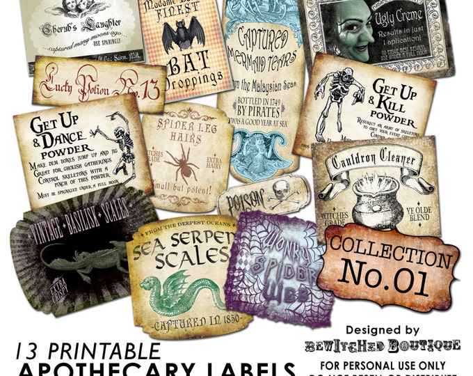 Potion Apothecary Spooky Bottle Labels Jar Halloween Printable Paper ...