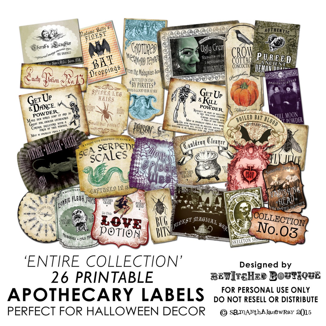 Potion Apothecary Spooky Bottle Labels Jar Halloween Printable Paper ...