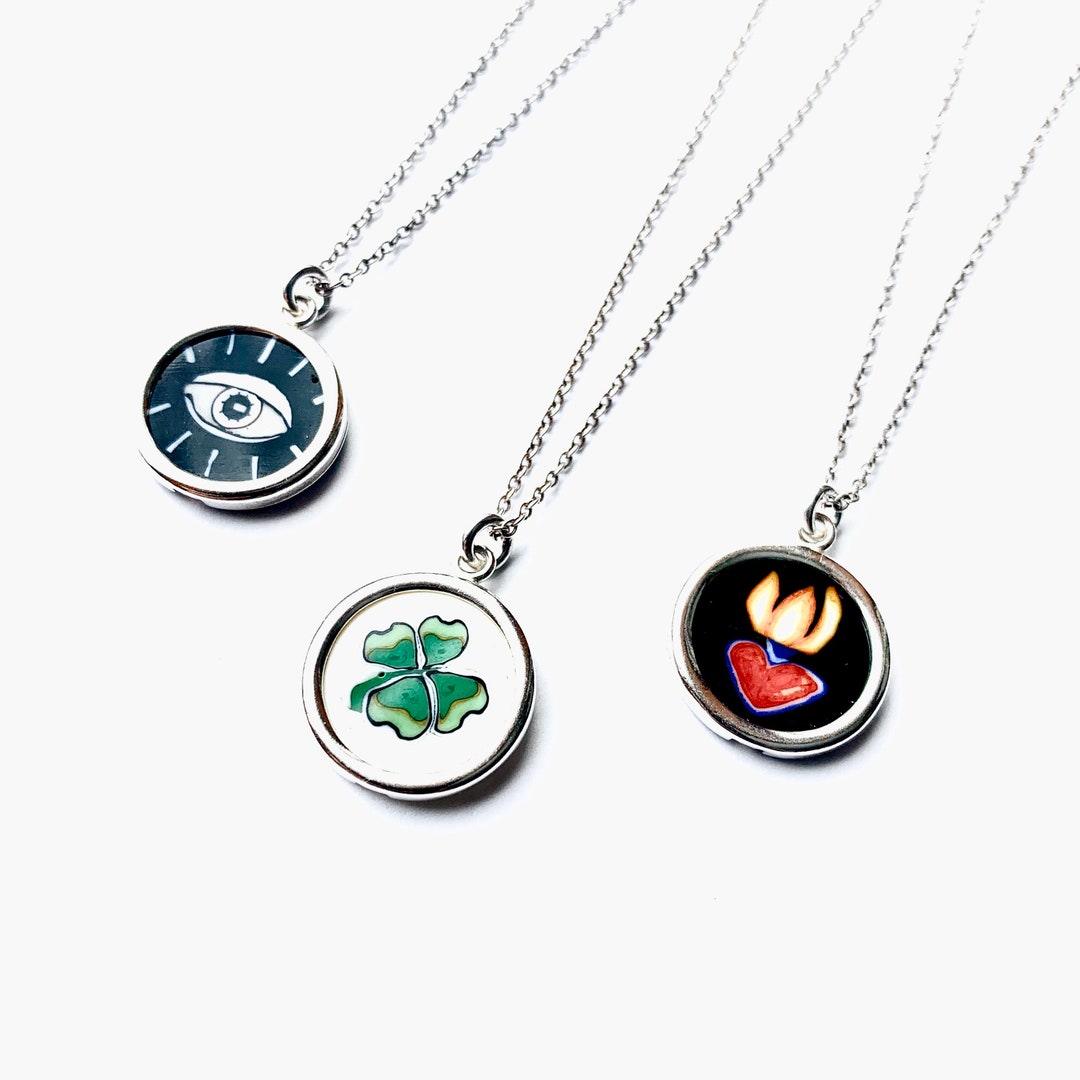 GOOD LUCK CHARMS Flaming Heart, All Seeing Eye, Four Leave Clover ...