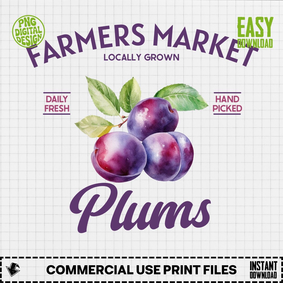 Farmers Market Plums, Plum Clipart, Fruit Market Sign, Locally Grown ...