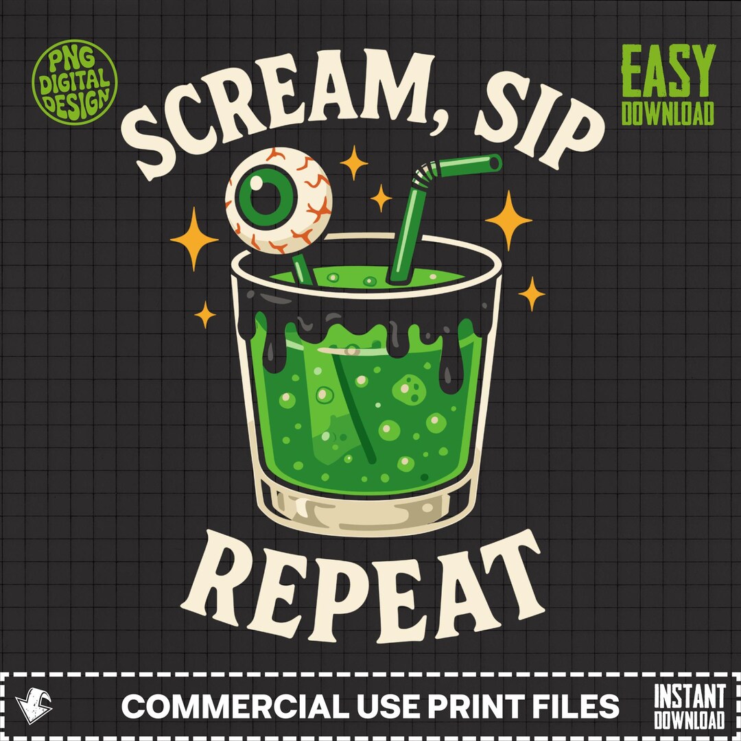 Scream Sip Repeat Clipart, Halloween Cocktail Clipart, Funny Halloween ...