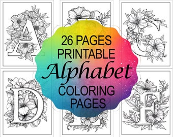 Alphabet Flower Coloring Pages - Etsy UK
