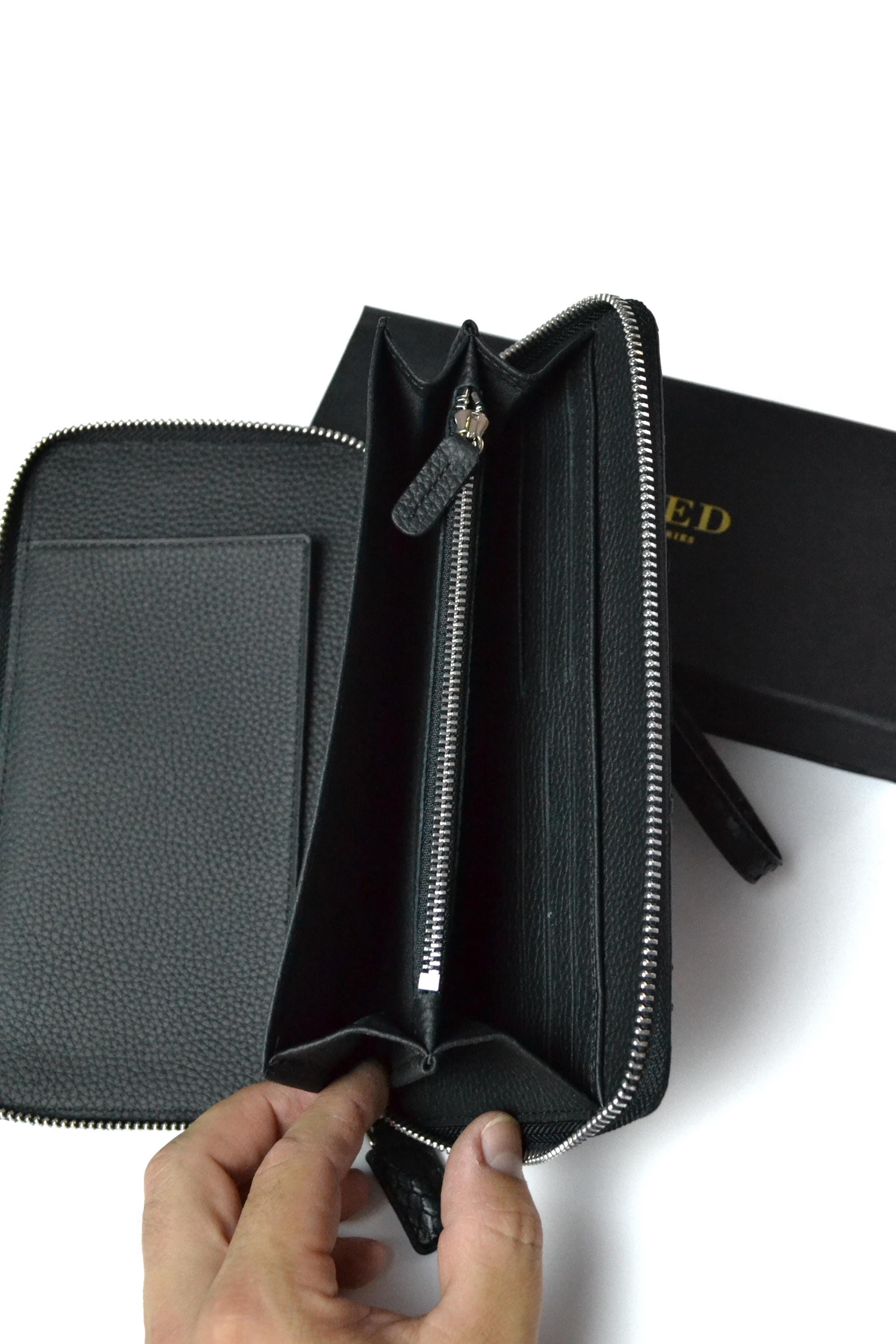 Black Zip Python Wallet, Black Snakeskin Wallet, Leather Wallet Zip ...