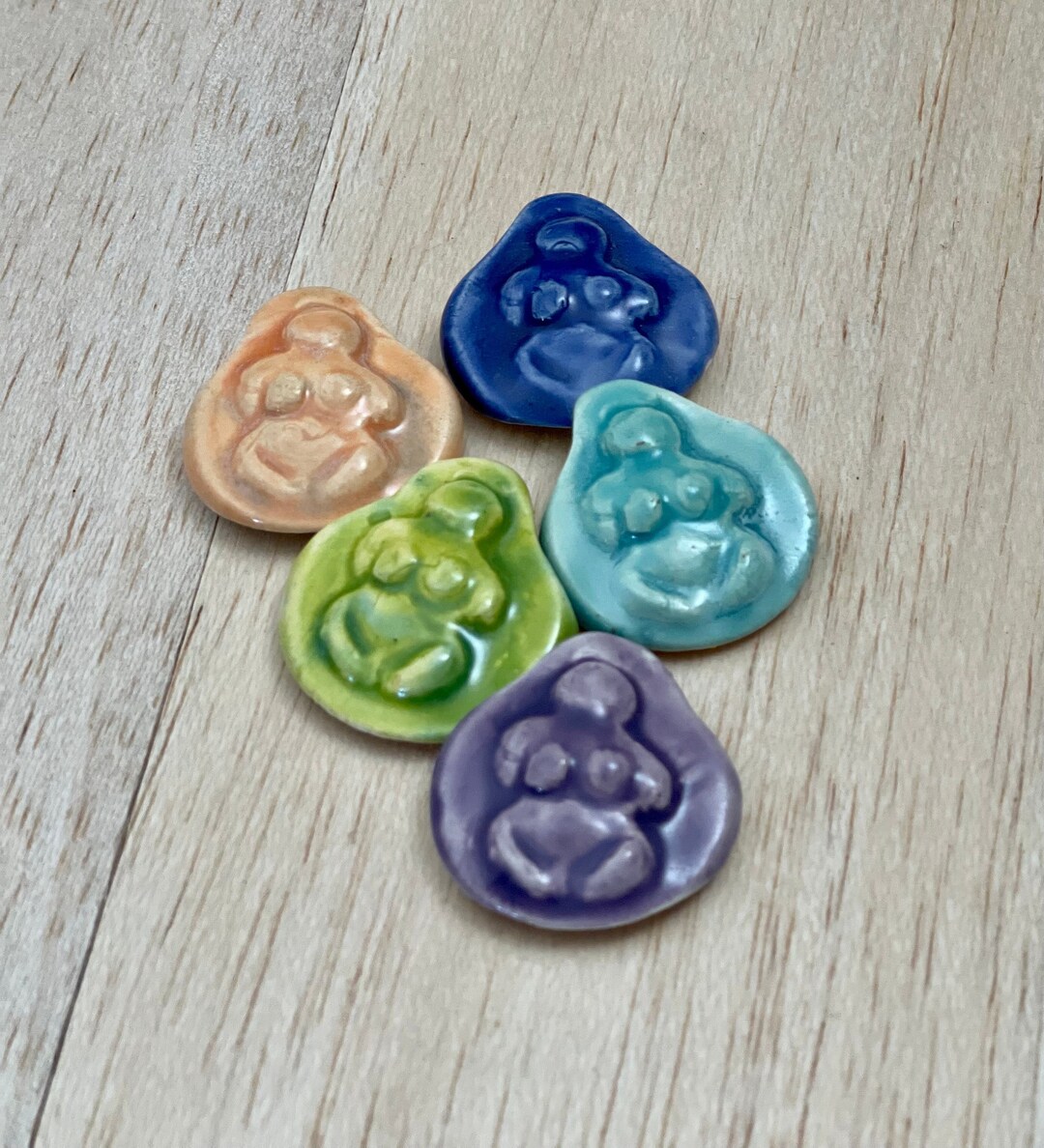 5 Handmade Goddess Ceramic Beads - Pinch Top Clay Venus Beads - Rainbow ...