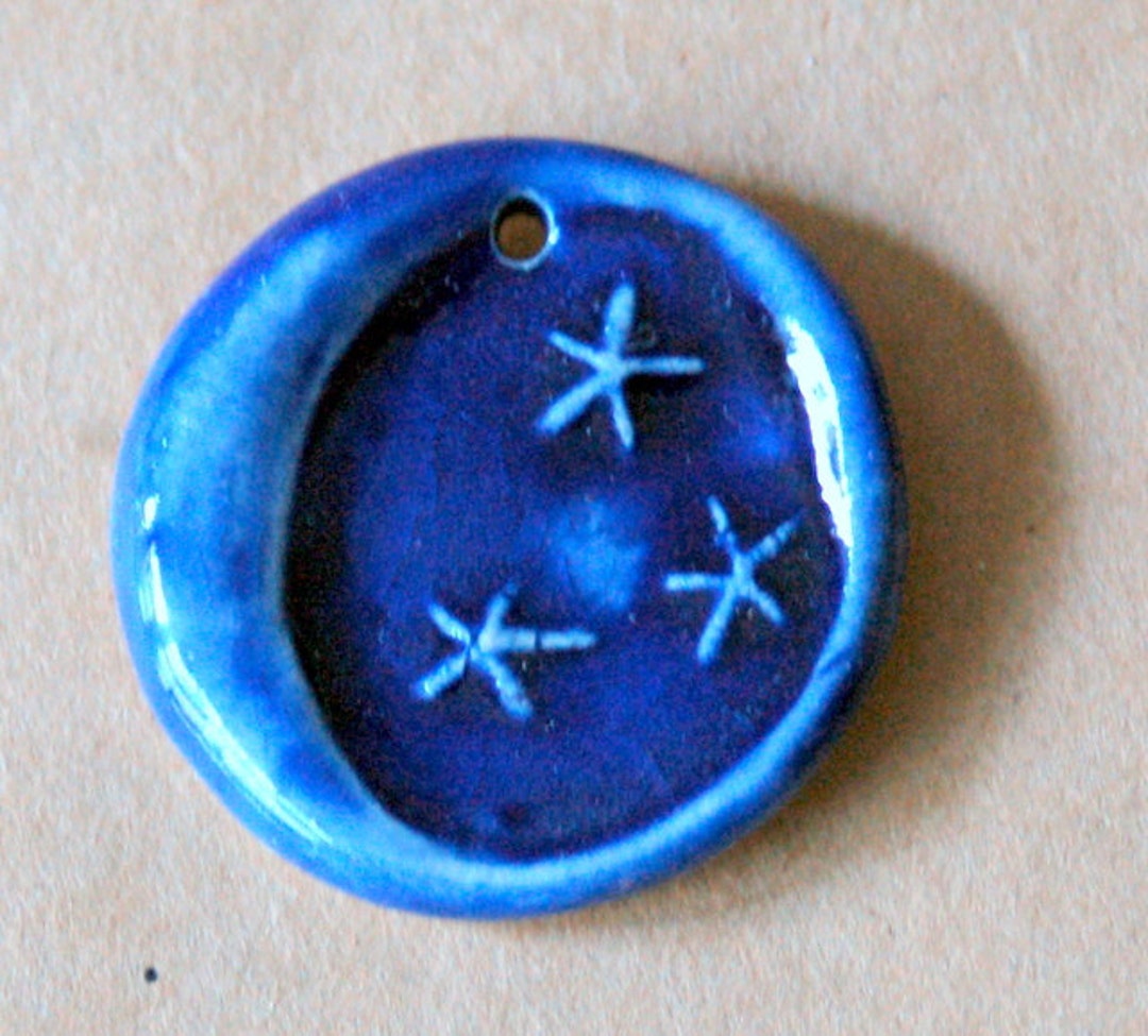 1 Handmade Ceramic Moon Bead - Stoneware Moon Pendant - Handmade Moon ...