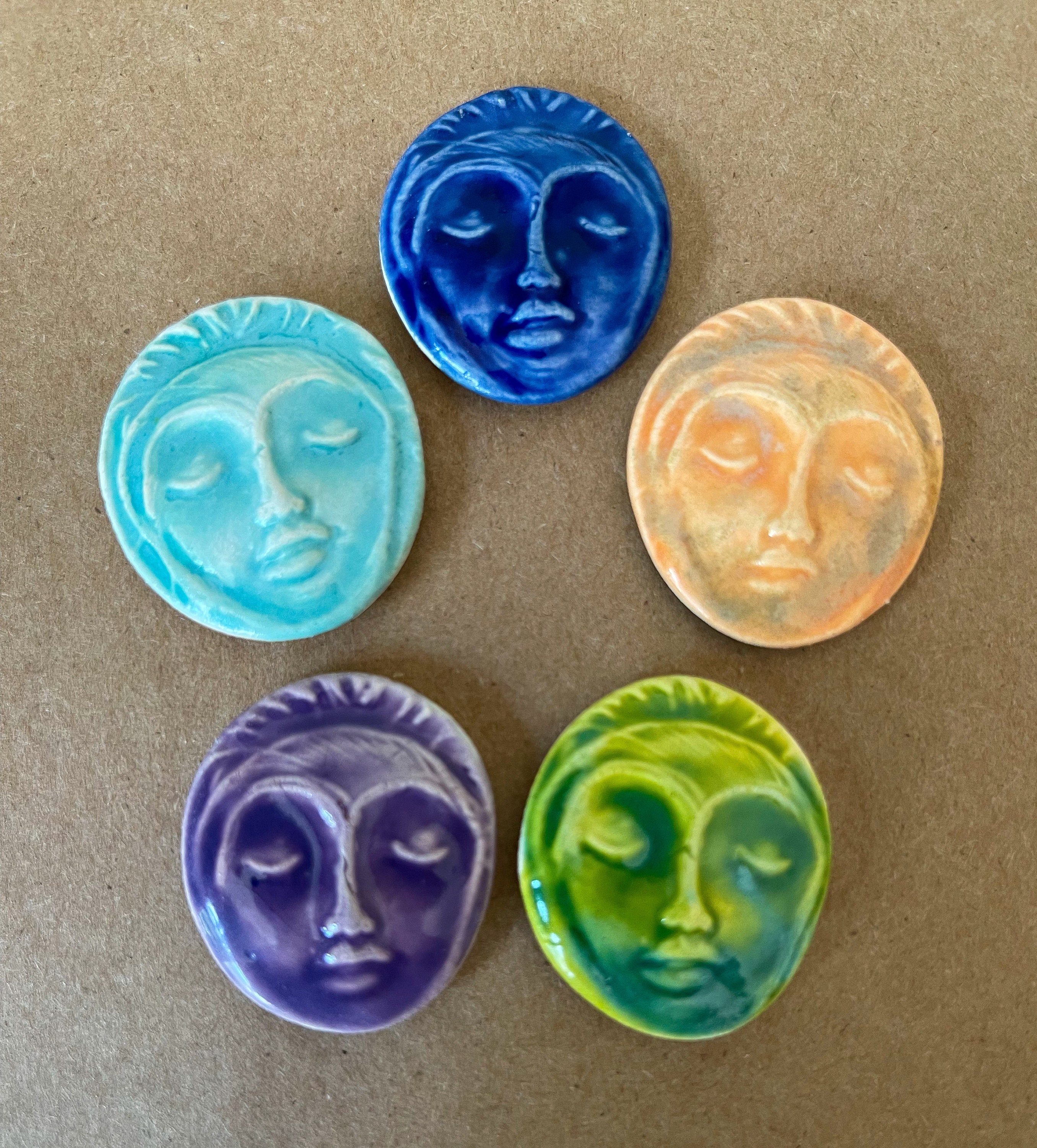 5 Handmade Ceramic Faces Blissful Face Mosaic Tiles - Etsy