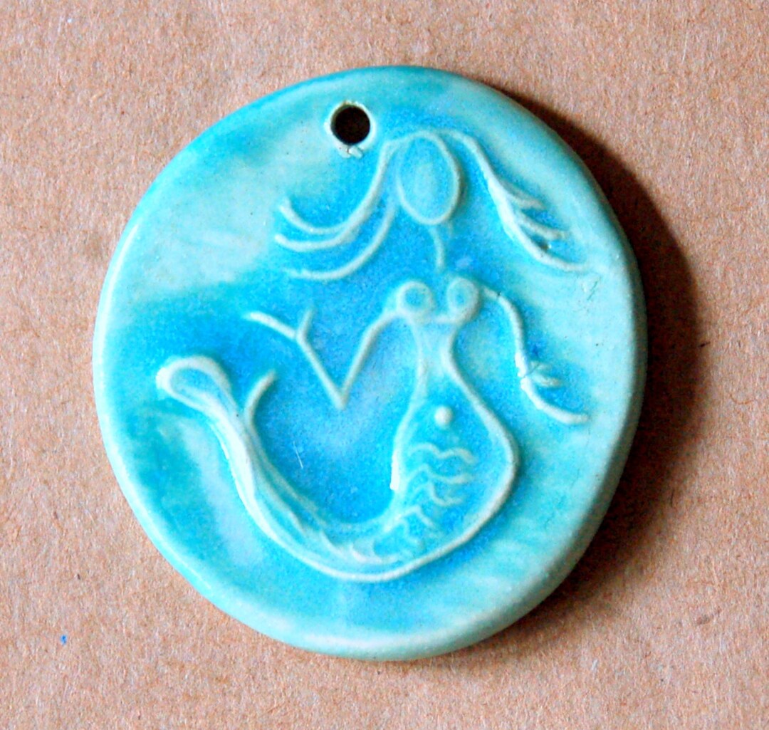Handmade Ceramic Mermaid Bead - Mermaid Pendant in Light and Bright ...