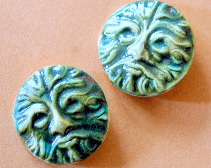 2 Large Greenman Buttons in Deep Moss Green - Etsy