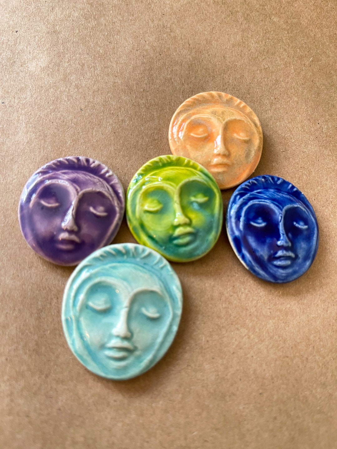 5 Handmade Ceramic Faces - Blissful Face Mosaic Tiles - Goddess ...