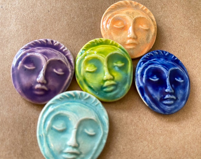 5 Handmade Ceramic Faces Blissful Face Mosaic Tiles Goddess Cabochones ...