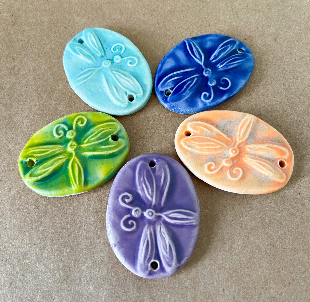 5 Ceramic Dragonfly Beads - 2 Holed Bracelet Beads - a Rainbow of ...