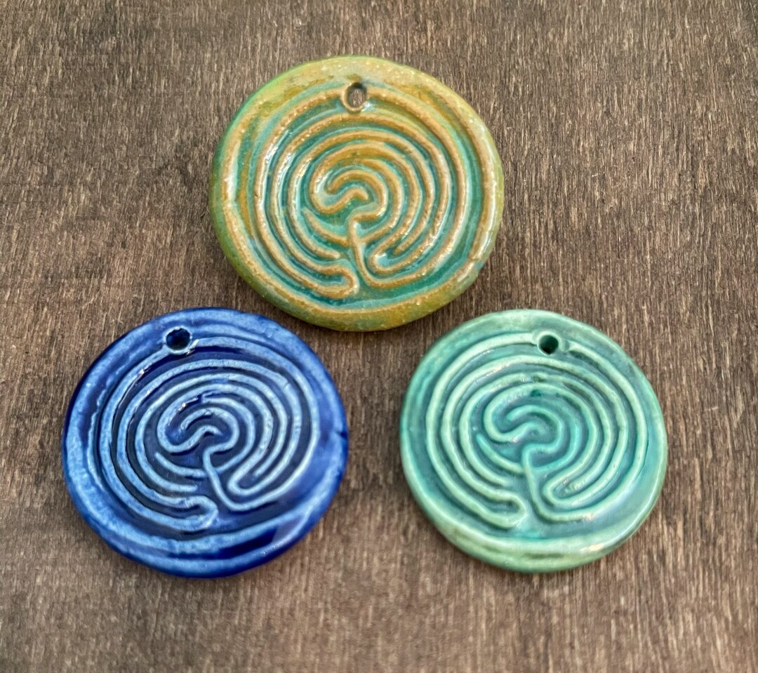3 Handmade Ceramic Labyrinth Pendants - Large Celtic Labyrinth Beads ...