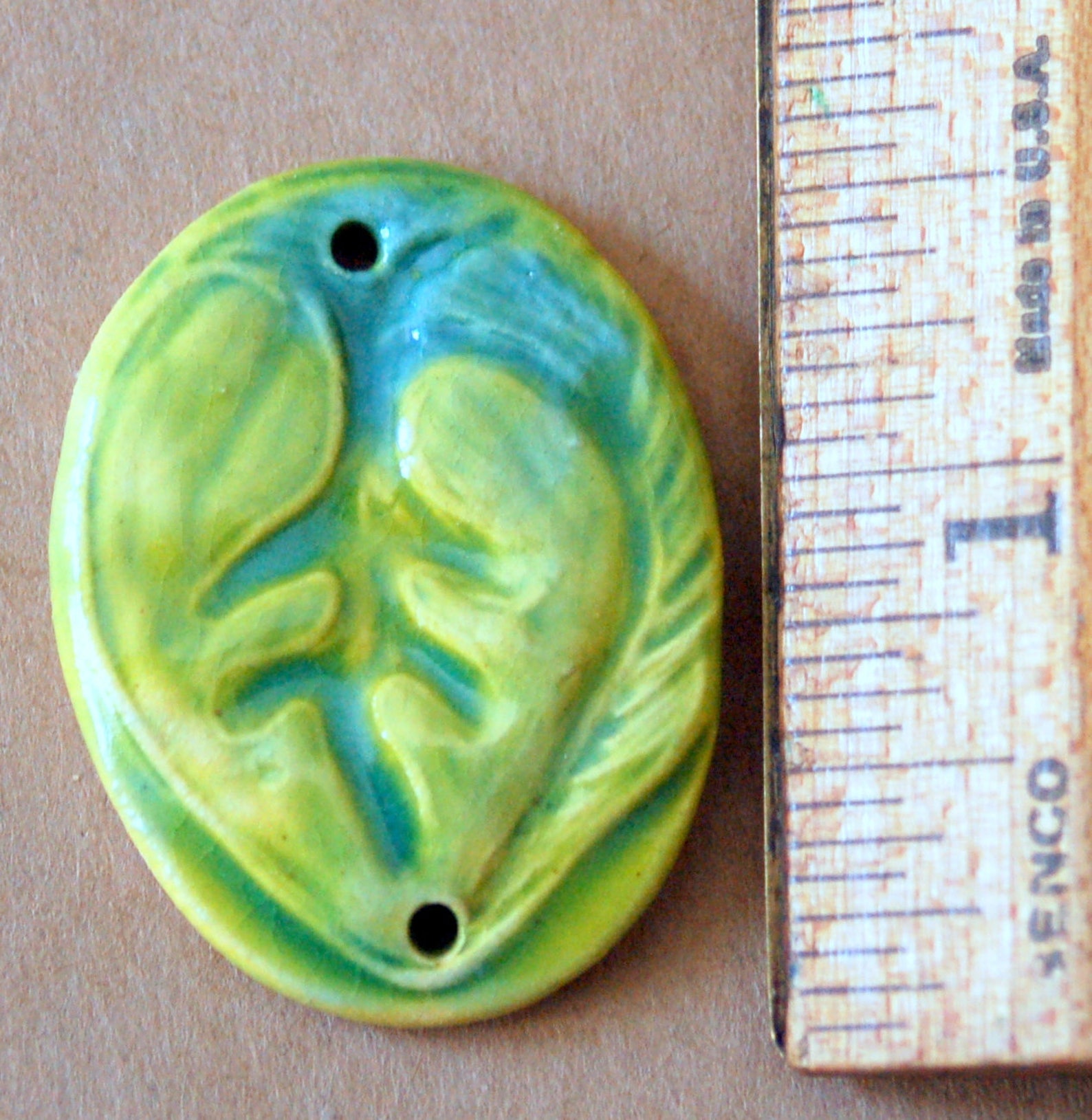 3 Ceramic Beads - Leaf Beads in Lovely Green Glazes - Handmade Bracelet ...