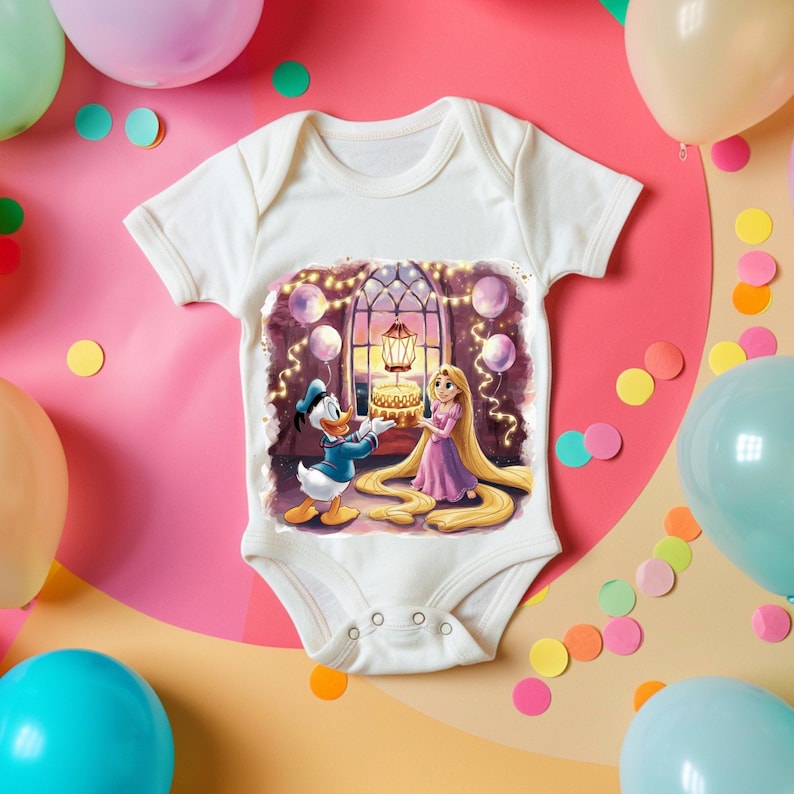 Rapunzel and Donald Duck Birthday PNG, Fairytale Celebration Clipart ...