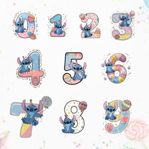 Stitch Birthday Alphabet PNG, Cute Stitch Numbers Clipart, Pastel Baby ...