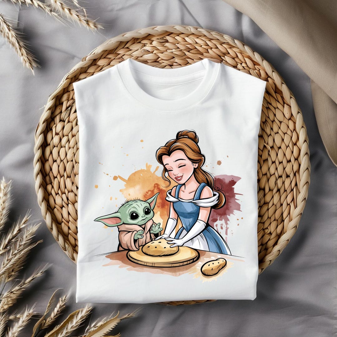 Cute Belle and Baby Yoda Baking Clipart, Watercolor Cartoon ...