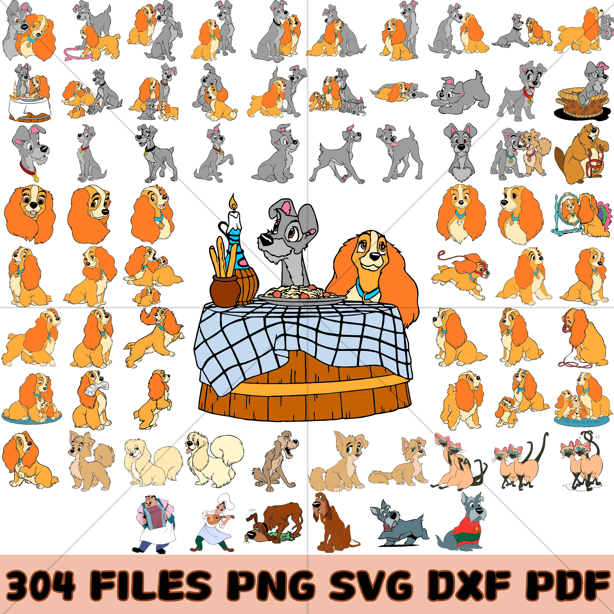 Lady and the Tramp Bundle SVG, Lady Tramp Png, Tramp Svg, Lady Svg, Dog ...