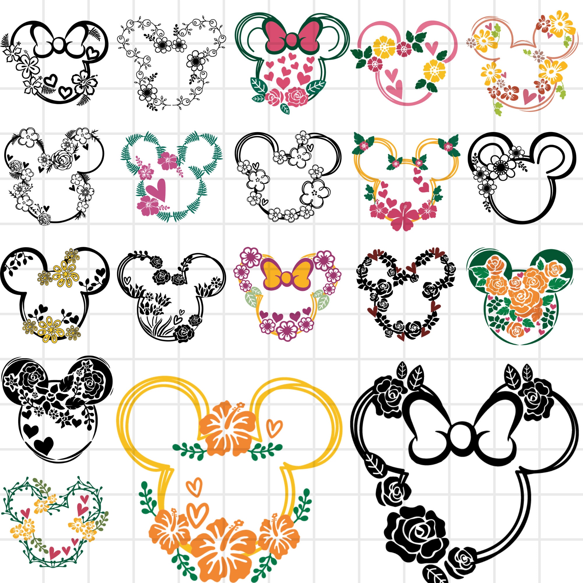 Flower Mouse Head SVG, Flowers Minniemouse Ears, Svg, Png, Dxf, Bundle ...