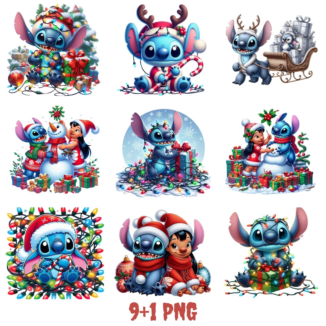 Paquete de 10 imágenes PNG de Stitch Christmas, Feliz Navidad, Dibujos ...