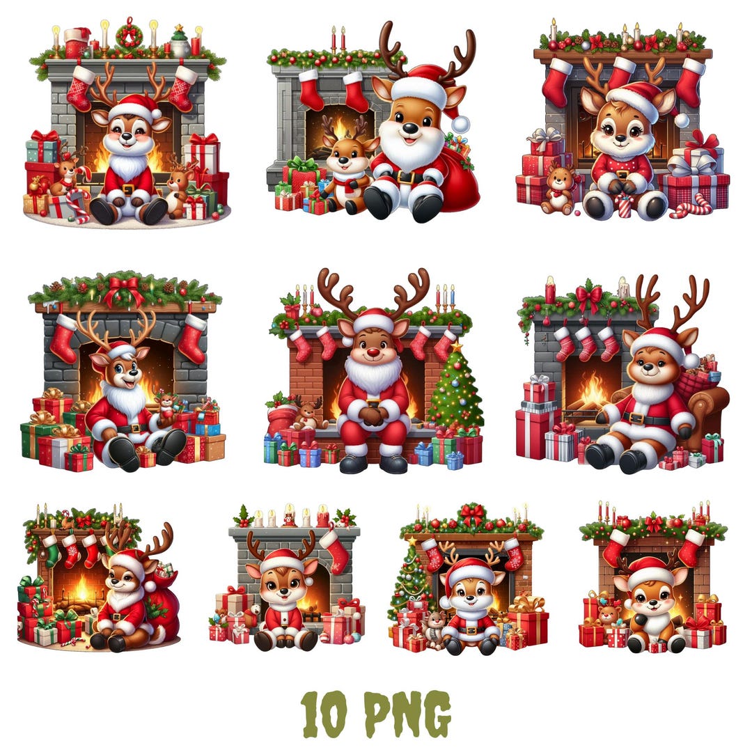 10 Christmas Reindeer Clipart Bundle, Christmas Deer, Santa Reindeer ...