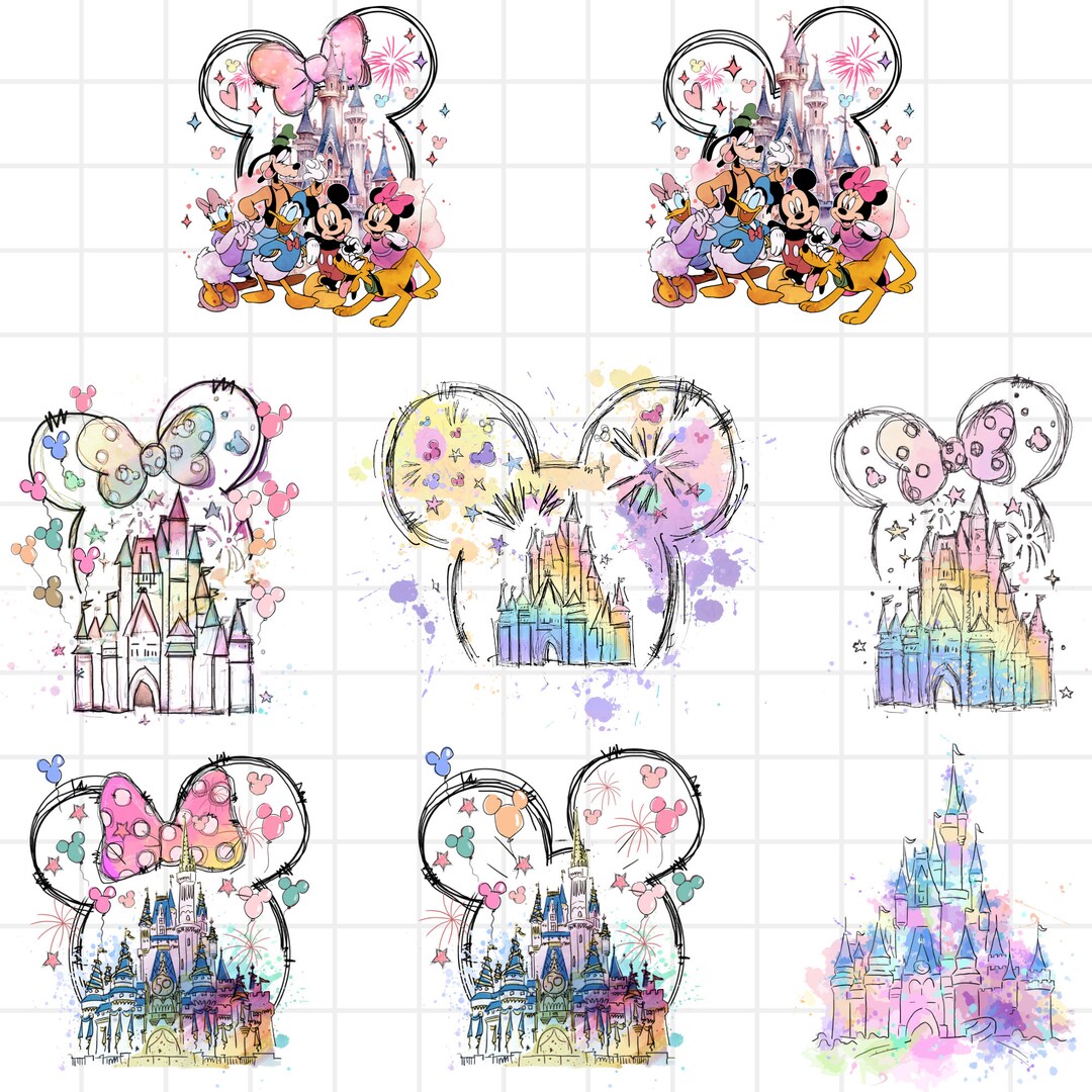 Watercolor Mouse Castle Png Bundle, Mouse Ear Castle Png, Retro ...