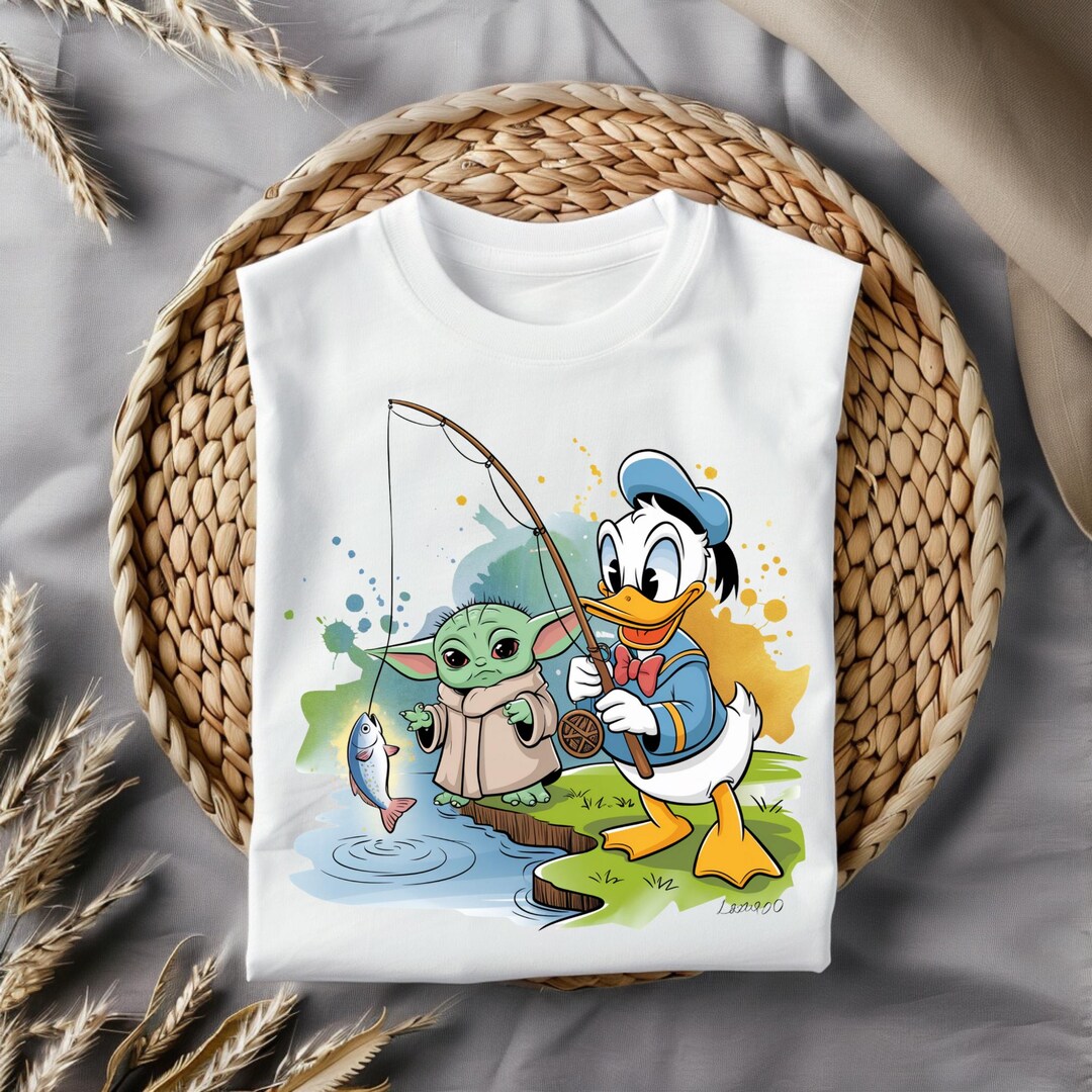 Donald Duck and Baby Yoda Fishing Clipart, Watercolor PNG for ...