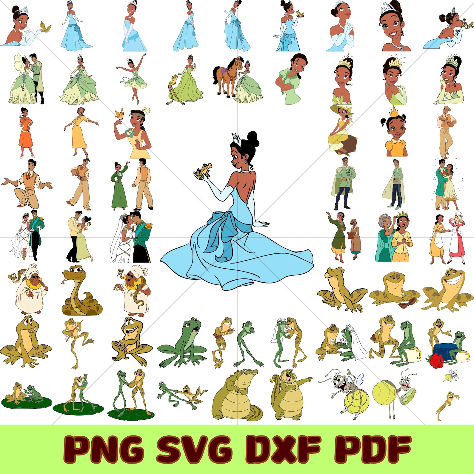 Princess and the Frog PNG Bundle Clipart, Princess Tiana PNG, Princess ...